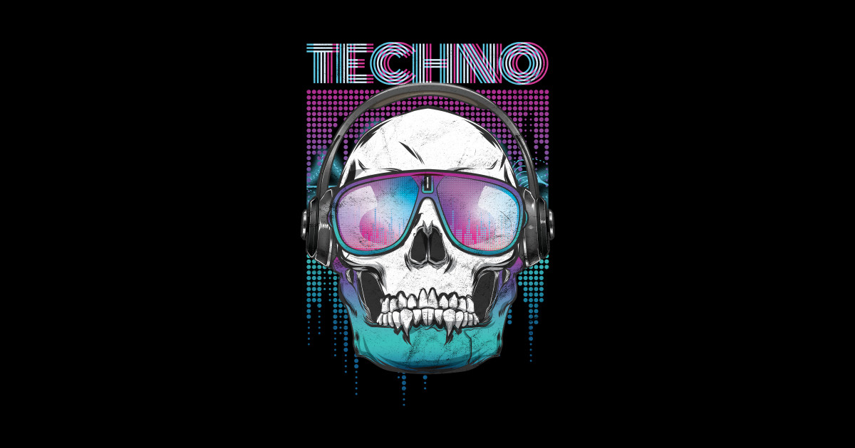 Techno Cool Skull Head - Techno - T-Shirt | TeePublic