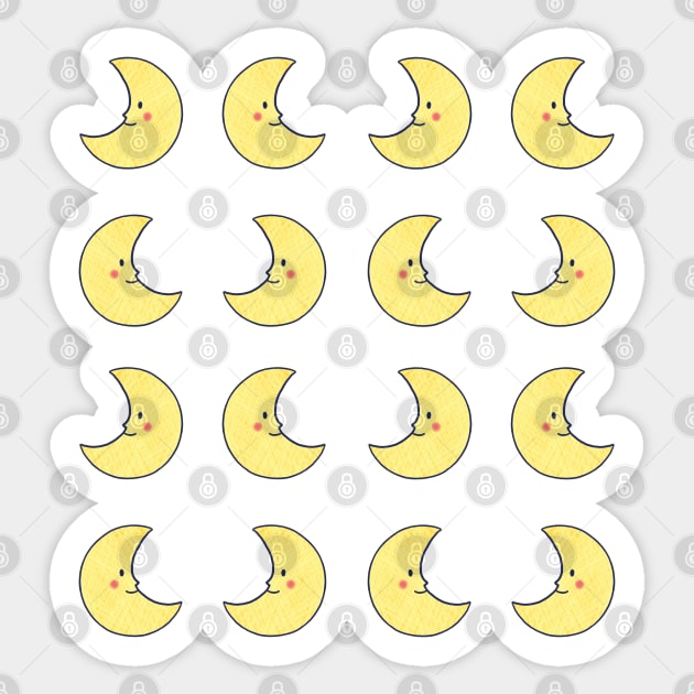 Smiley Half Moon Pattern - Half Moon - Sticker | TeePublic