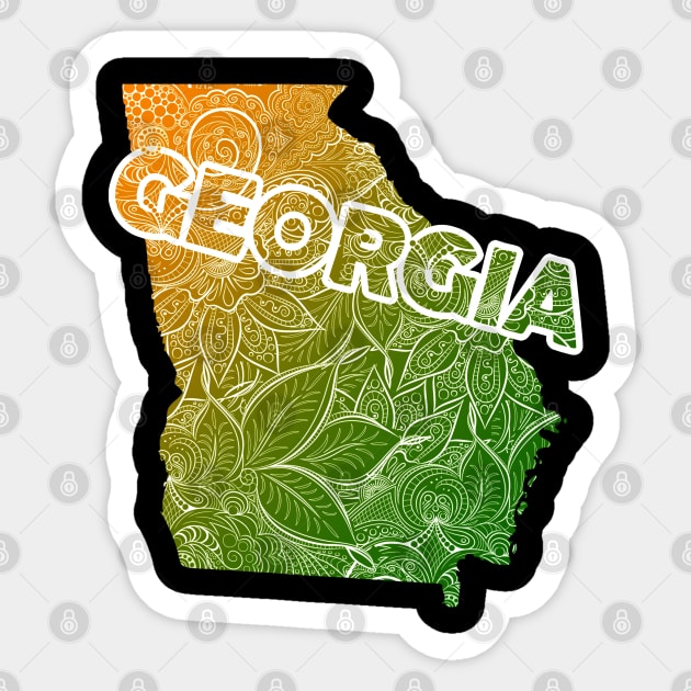 Colorful mandala art map of Georgia with text in green and orange ...