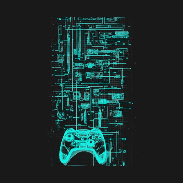 Neon Teal Video Game Controller Blueprint - Video Game Controller - T ...
