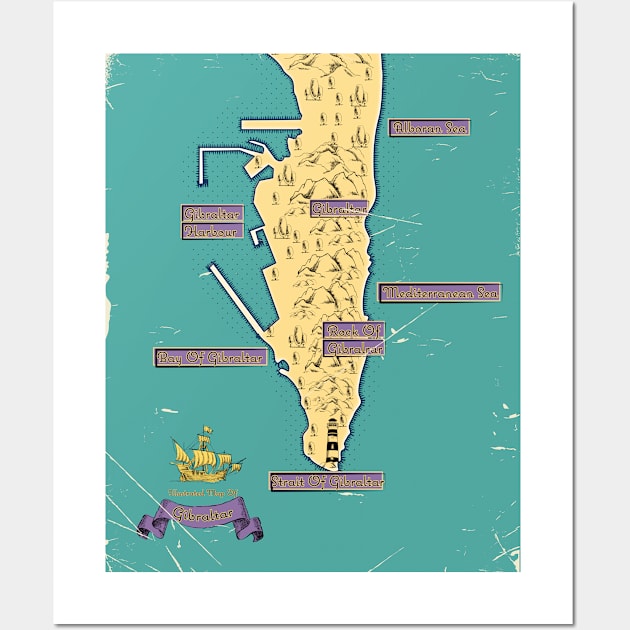 Vintage Illustrated map of Gibraltar - Vintage Illustrated Map Of ...