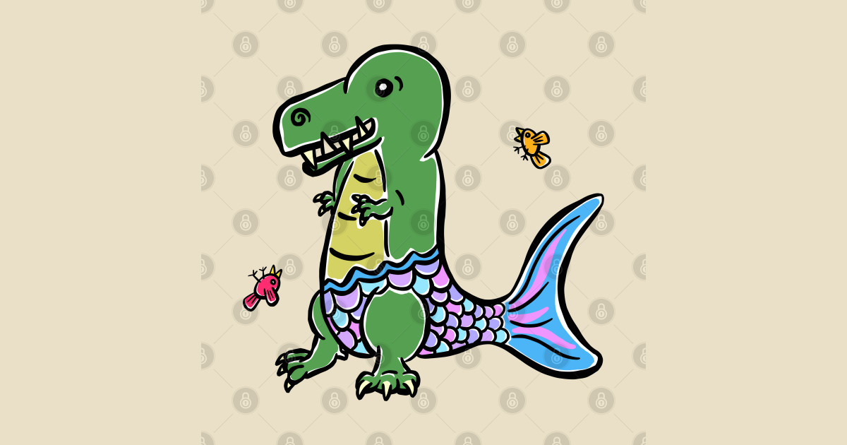 Mermaid Tail Tyrannosaurus Dinosaur Dino Cartoon Cute Character ...