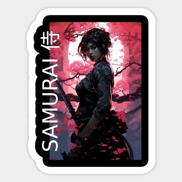 Japanese Sakura Samurai Girl - Samurai Girl - Sticker | TeePublic