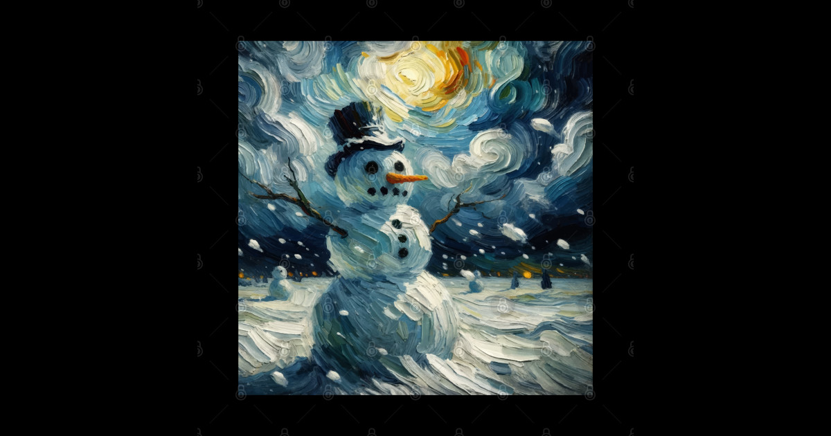 Snowman in a Starry Night Vista - Van Gogh-Inspired Winter Art ...