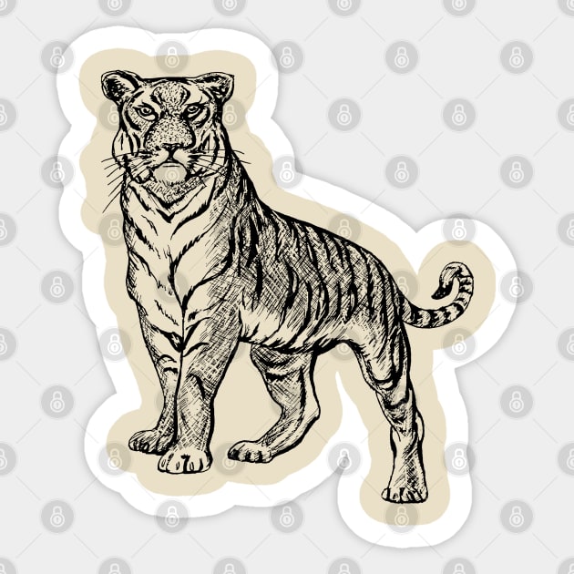 Tiger Line Art Graphite Pencil Drawing - Tiger Drawing - Sticker ...