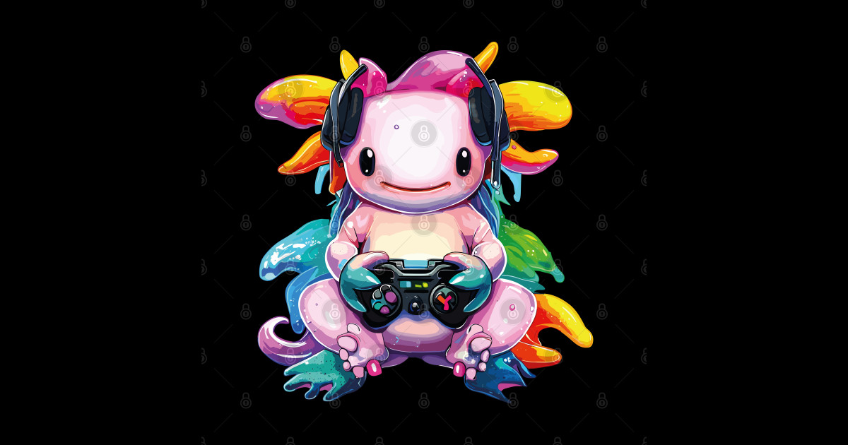 Gamesolotl Cute Kawaii Axolotl Gamer - Gamesolotl - Sticker | TeePublic