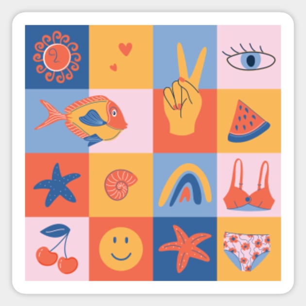 Groovy beach pattern - Summer - Sticker | TeePublic