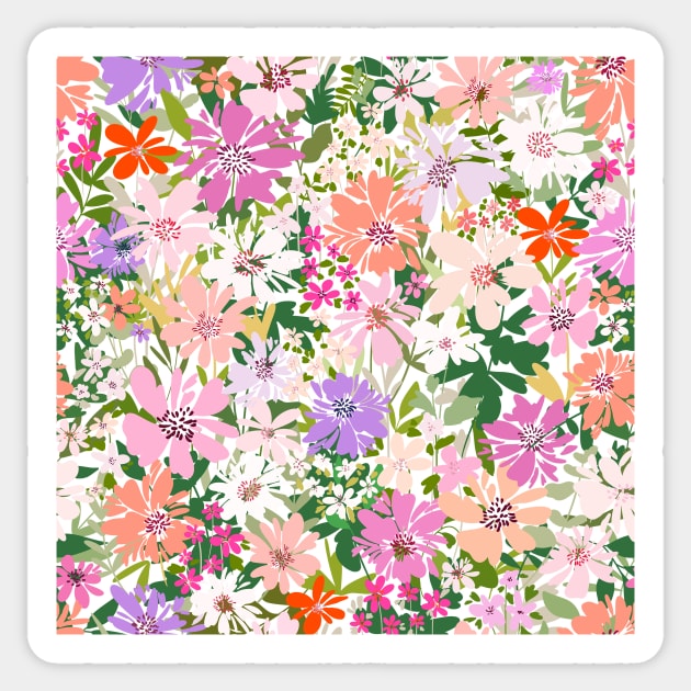 Modern Floral Illustration, Pastel Color Flowers art - Modern - Sticker ...