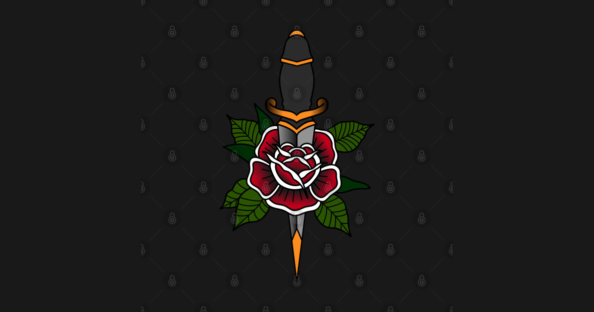 American Traditional Rose and Dagger - American Traditional - T-Shirt ...
