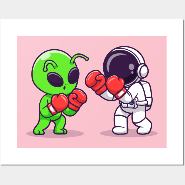 Cute Alien and Astronaut Fighting Boxing Cartoon - Cute Alien And ...
