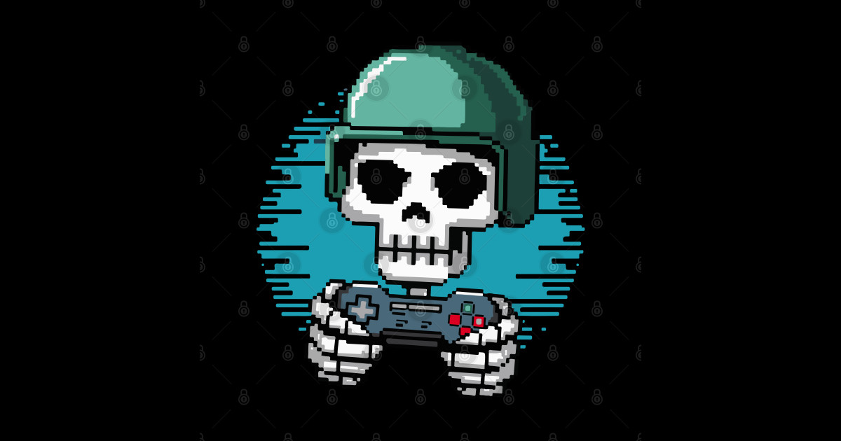 Gamer Skull with Helmet Pixel Art - Gaming Skull - Sticker | TeePublic