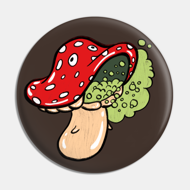 Mushroom Spore Release Fly Agaric Vomit Comic Mushroom Pin Teepublic