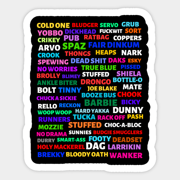 Aussie Slang Words - Australian Slang - Sticker | TeePublic
