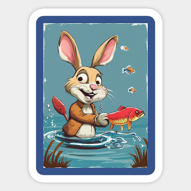 cartoon rabbit catching fish - Cartoon Rabbit Catching Fish - Sticker ...