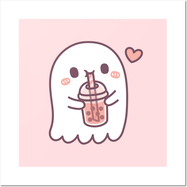 Cute Ghost Loves Boba Tea - Cute Ghost - Posters and Art Prints | TeePublic