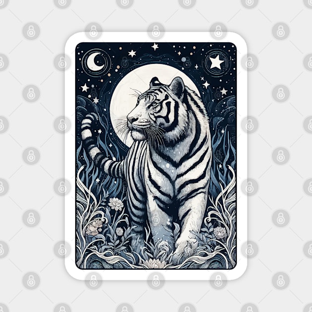 Monochromatic White Tiger In Jungle At Night - Tiger - Magnet | TeePublic