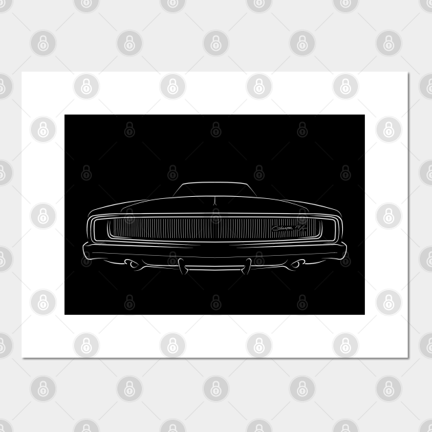 1968 Dodge Charger R/T - front stencil, white - Charger - Posters and ...