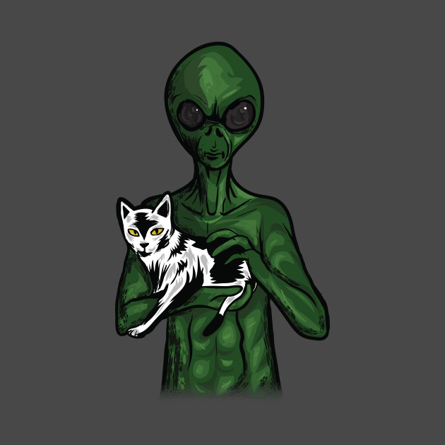 Alien with a Cat - Cat Lover Outer Space Gift - Alien And Cat - T-Shirt ...