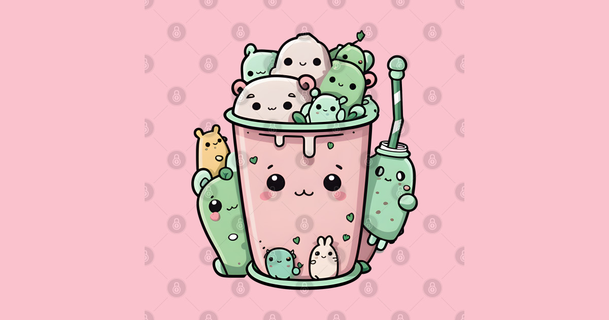 Kawaii Boba Tea with Cute Animals - Boba Tea - T-Shirt | TeePublic