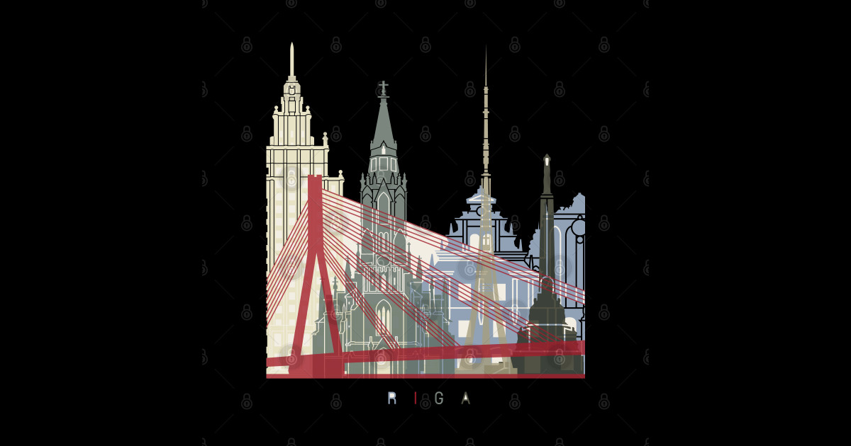 Riga skyline poster - Skyline - Sticker | TeePublic