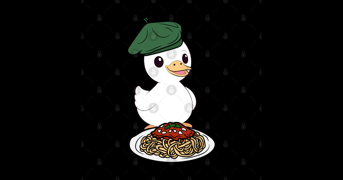 Cute Fat duck is eating spaghetti - Spaghetti Pet - Pin | TeePublic