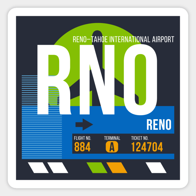Reno (RNO) Airport // Retro Sunset Baggage Tag - Reno - Sticker | TeePublic