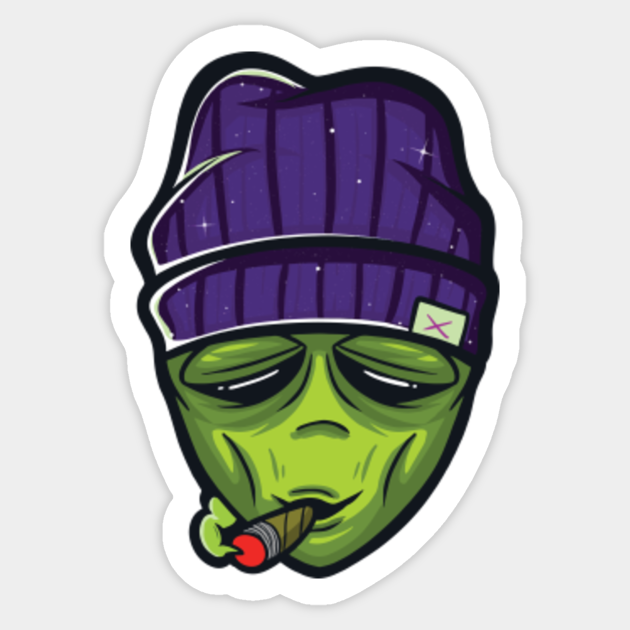 Alien Smoking Weed - Alien - Sticker | TeePublic