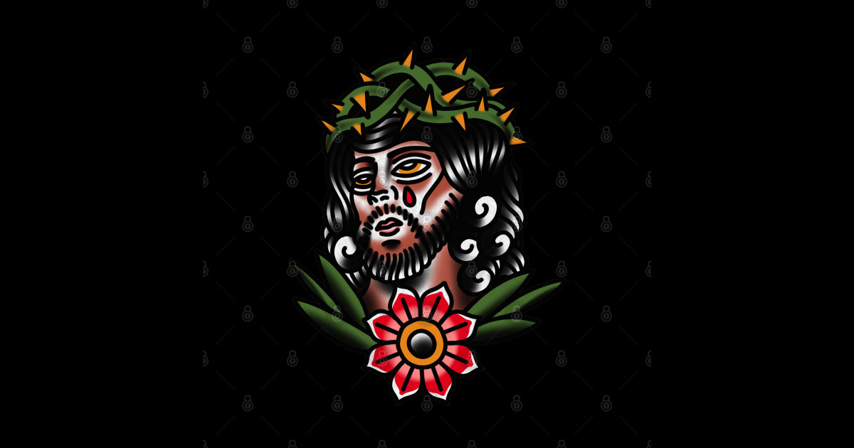 Traditional Jesus Tattoo Piece - Nerd - Sticker | TeePublic