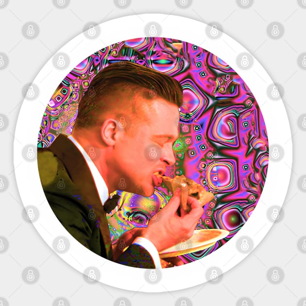 Brad Pitt eating magic pizza - Brad Pitt - Sticker | TeePublic