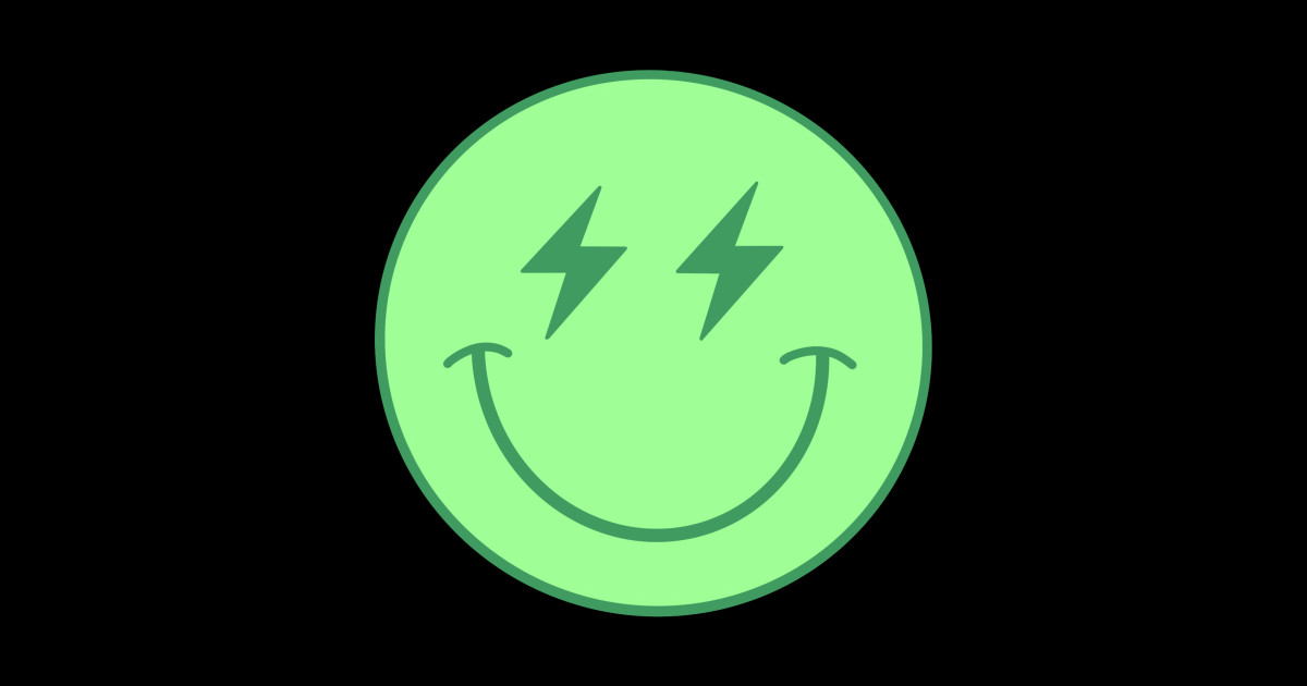 green lightning bolt smiley face - Smiley Face - Sticker | TeePublic
