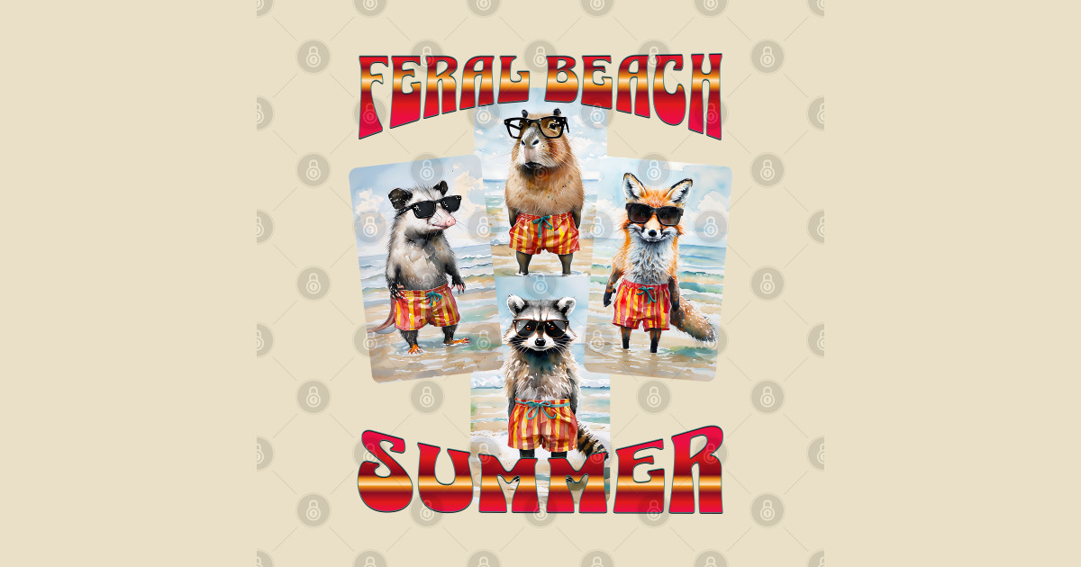 Feral Beach Summer raccoon capybara fox possum swim trunks - Feral - T ...