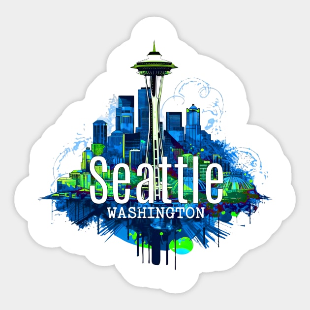 Seattle Skyline Blue - Seattle - Sticker | TeePublic
