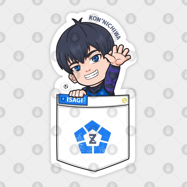 Kon'nichiwa Isagi Yoichi - Bluelock Isagi Chibi - Sticker | TeePublic