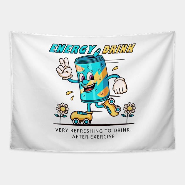 Energy drinks. Cartoon mascots, drink cans playing roller skates ...