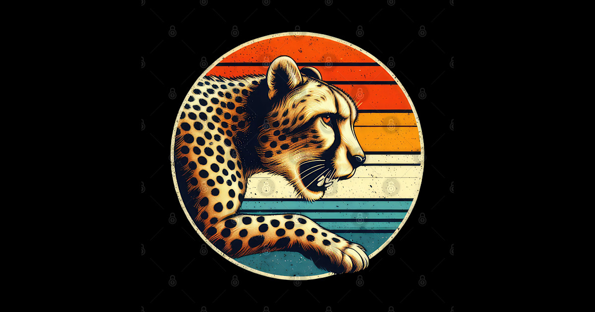 Cheetah Art Leopard Wildlife Retro Vintage - Cheetah Print - Sticker ...