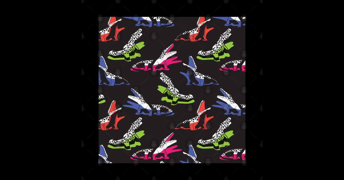Neon geo crocodiles // pattern // black background black and white ...