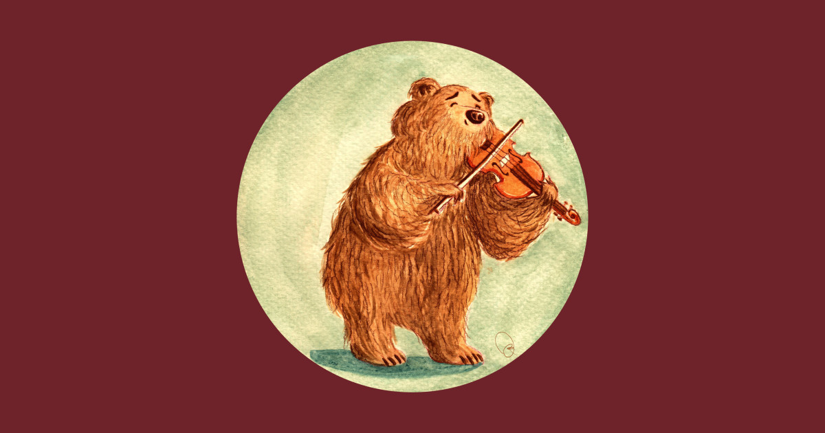 Bear playing violin - Bear With Violin - Sticker | TeePublic