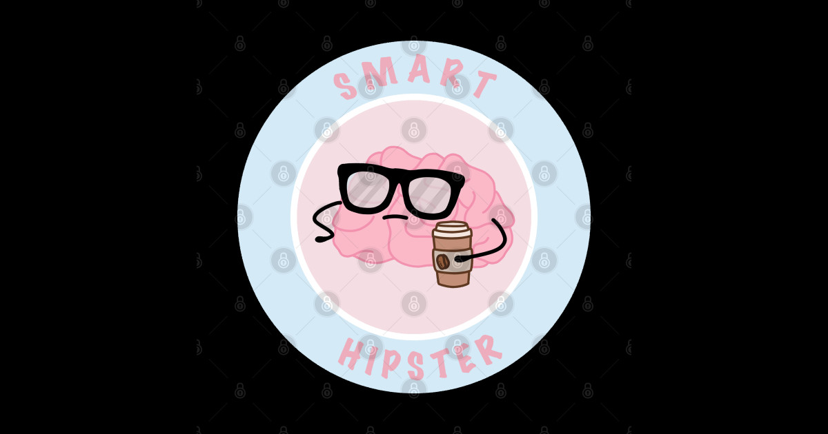 Smart hipster brain cartoon - Hipster - Sticker | TeePublic
