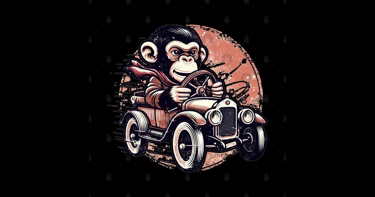 Chimpanzee driving car - Chimpanzee Driving Car - Sticker | TeePublic