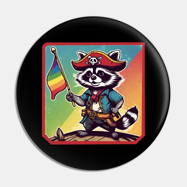 Raccoon pirate rainbow flag - Raccoon - Pin | TeePublic