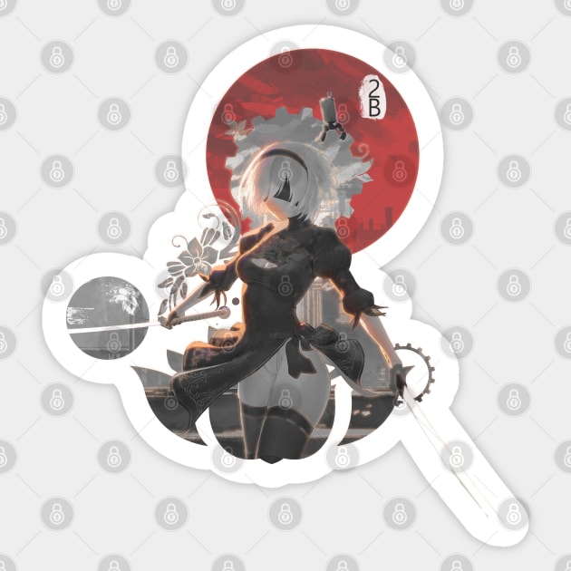 Red circle 2B Nier: Automata - 2b Nier Automata - Sticker | TeePublic