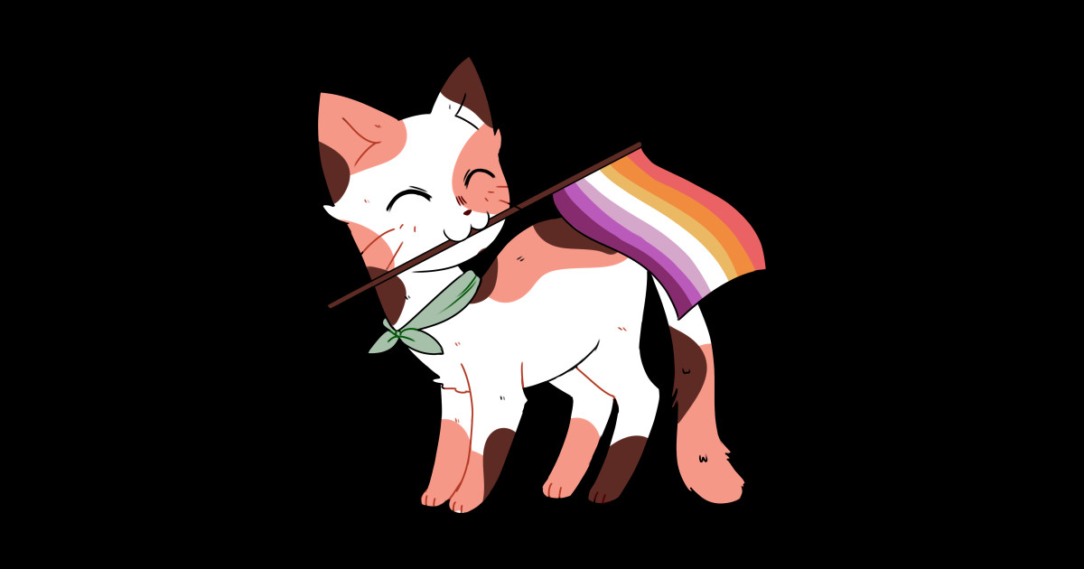 cute chibi calico cat holding lesbian pride flag lgbtq - Lgbtq ...