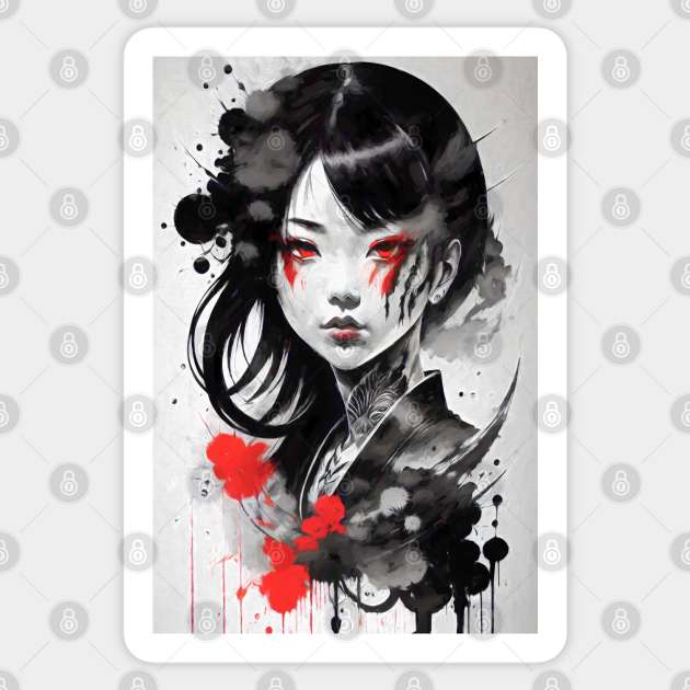 Japan Ink Style Woman - Ink Style Woman - Sticker | TeePublic