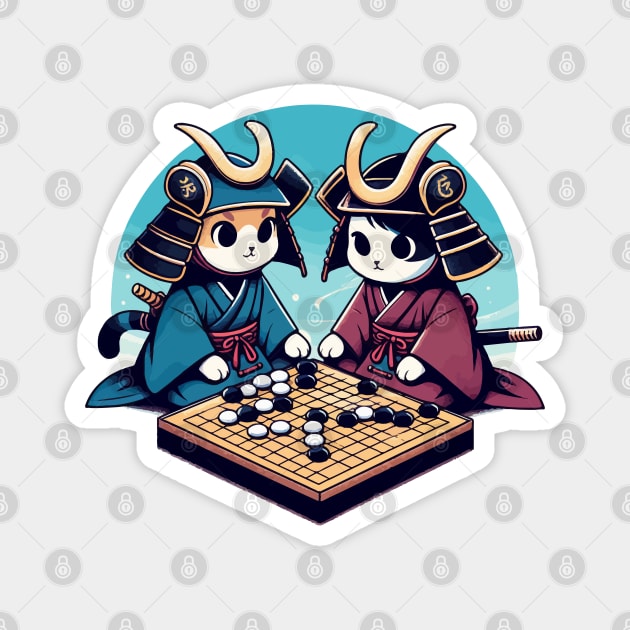 Kawaii cat samurais go board game baduk - Cat Samurai - Magnet | TeePublic