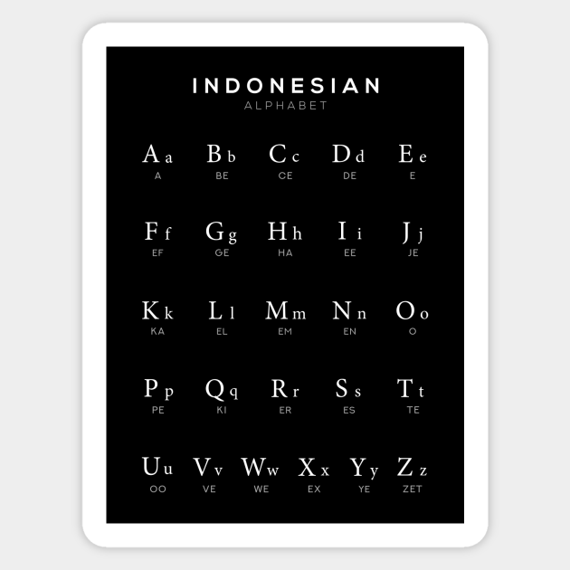 Indonesian Alphabet Chart, Black - Indonesian - Sticker | TeePublic