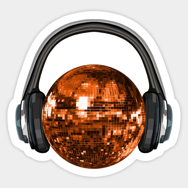 Groovy Orange Disco Ball with Headphones - Disco - Sticker | TeePublic