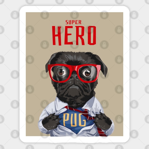 Super Hero Pug Dog - Superhero - Sticker | TeePublic