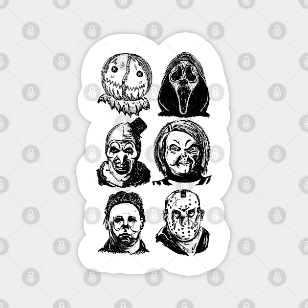 Horror Slasher Collage Black and White Sketches - Halloween Horror ...
