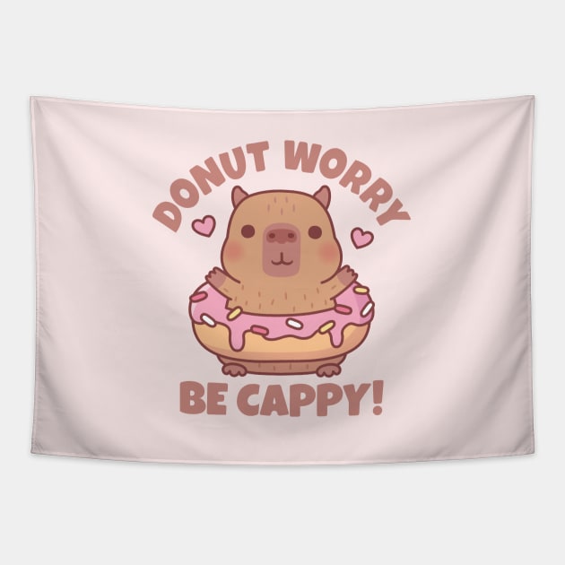 Funny Donut Worry Be Cappy Capybara Quote - Cute Capybara - Tapestry ...