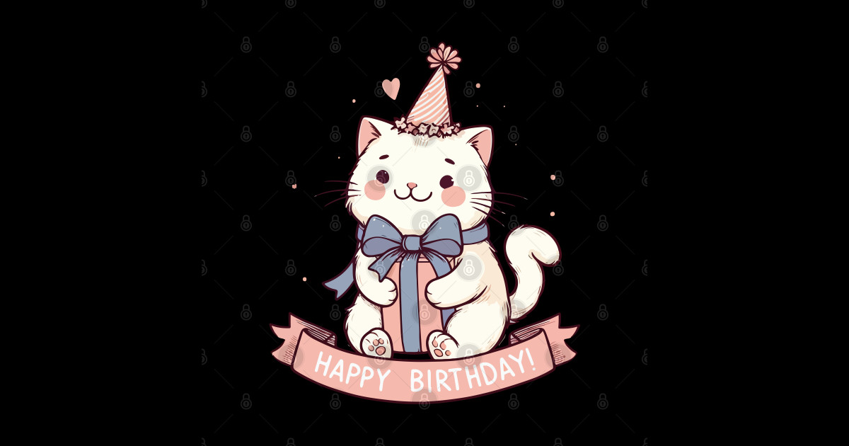 Kawaii Happy Birthday White Cat Party - Happy Birthday - Sticker ...
